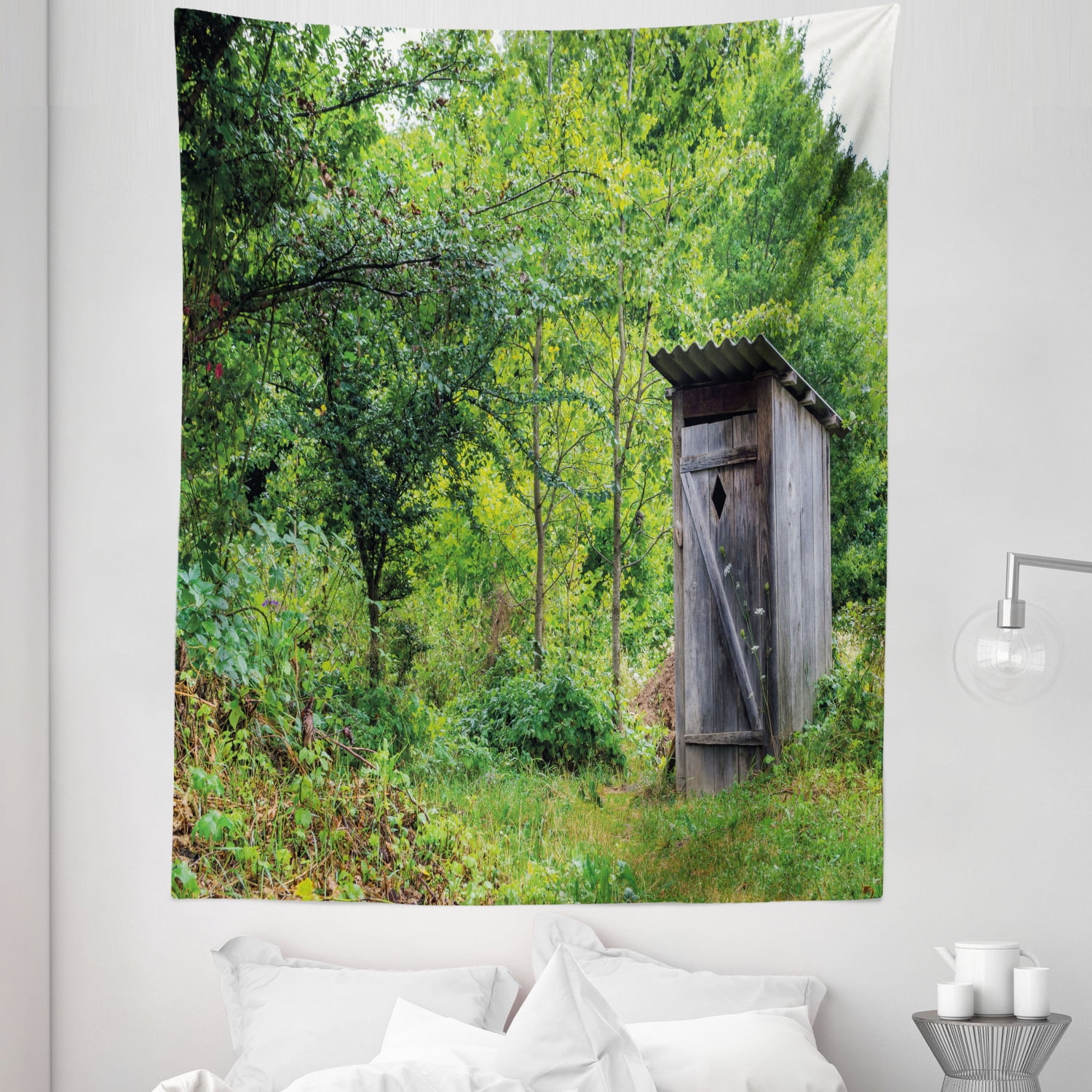 Outhouse Tapestry, Worn out Cottage Hut in Abandoned Forest Spring Time ...