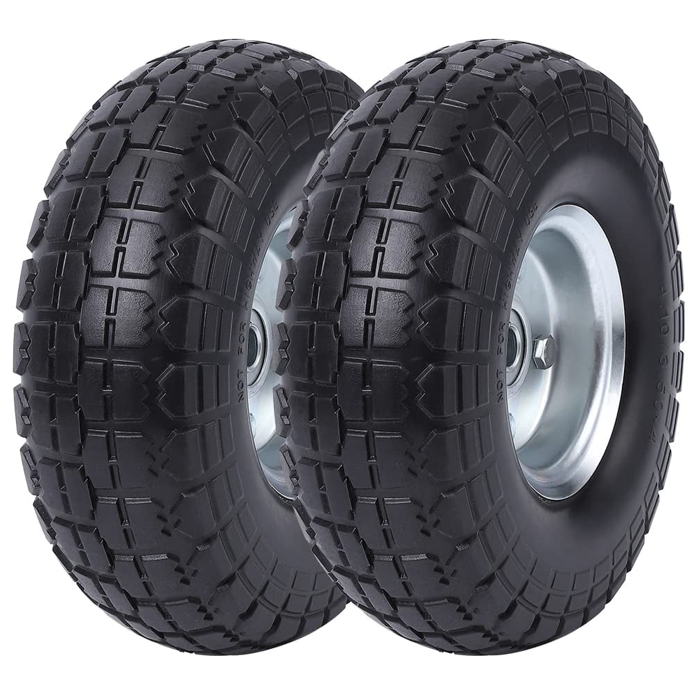 10" Flat Free Tires, 4.10/3.50-4 Air Less Tires Wheels with 5/8 ...