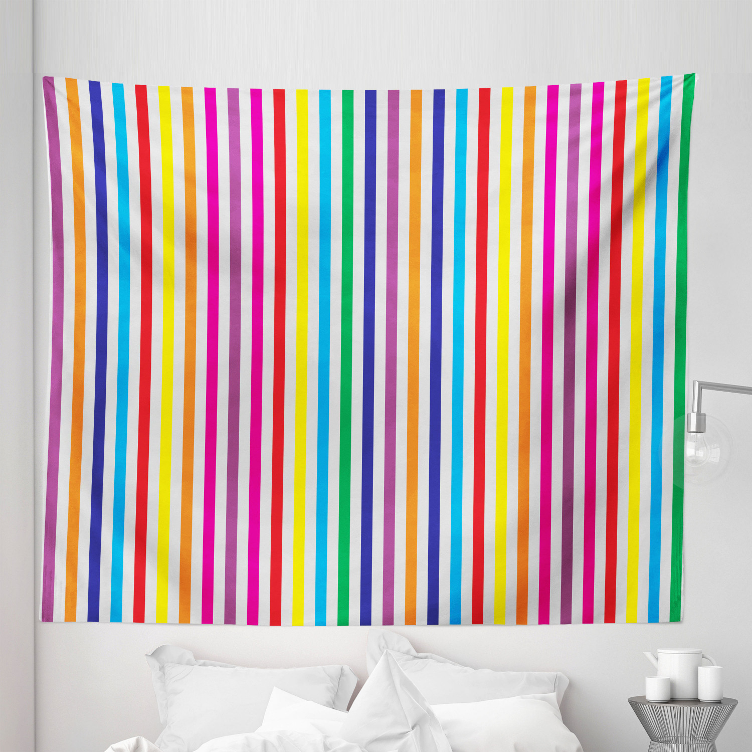 Colorful Tapestry, Vibrant Rainbow Colored Vertical Stripes Pattern on ...