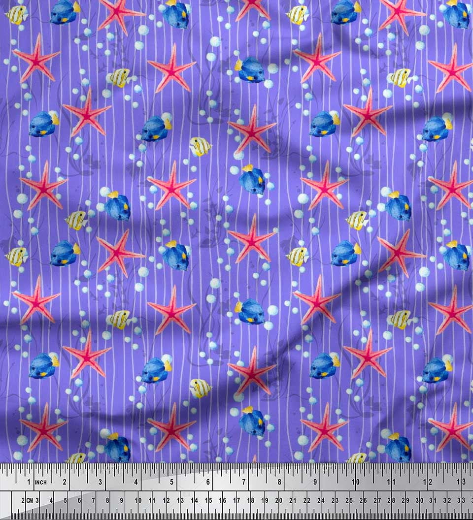 Soimoi Purple Cotton Duck Fabric Bubbles,Starfish & Tangfish Ocean ...