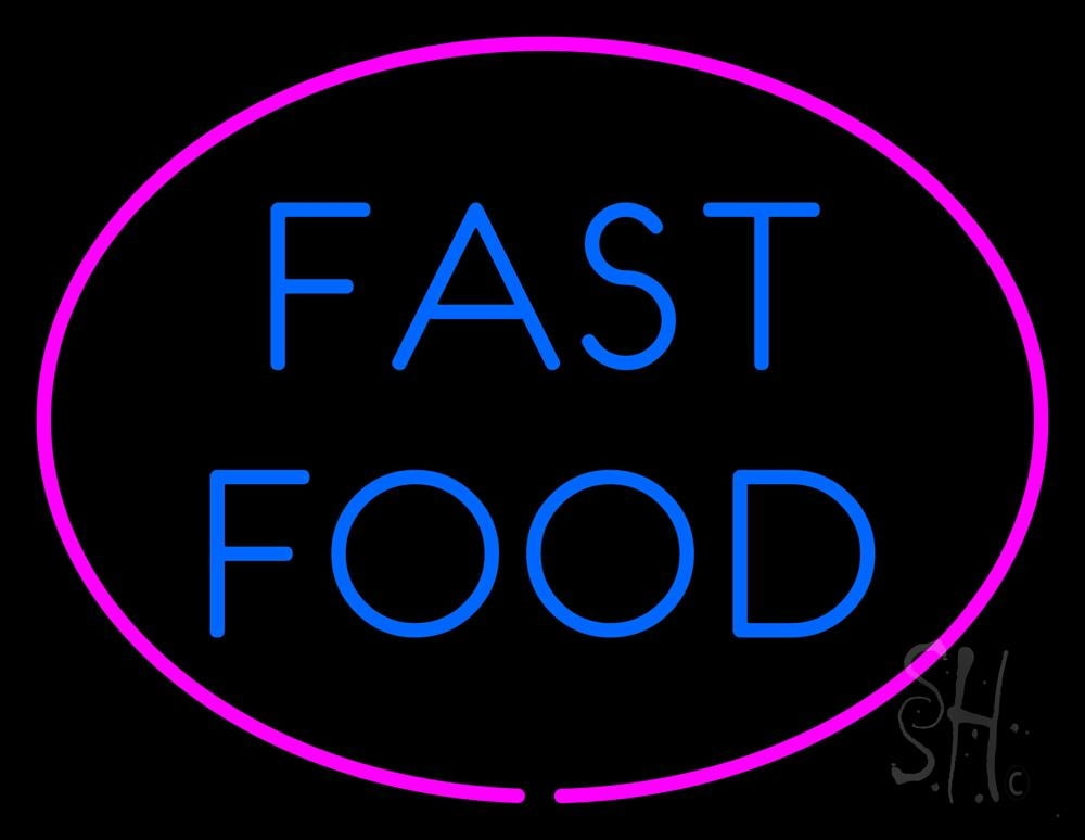 Blue Fast Food Pink Oval LED Neon Sign 24 x 31 - inches, Black Square ...