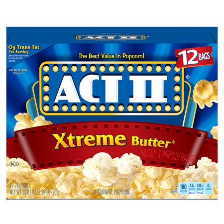 ACT II Xtreme Butter Microwave Popcorn, 12 ct, 33.01 oz - Walmart.com
