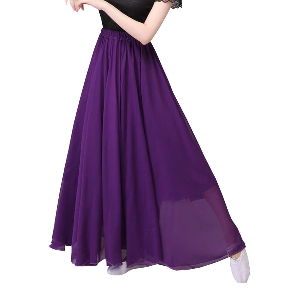 YM YOUMU Women Chiffon Dance Swing Skirt Elastic Waist Ballroom ...