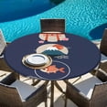 Blue Japanese Round Tablecloth, Fitted Table Cover with Elastic for 55 ...