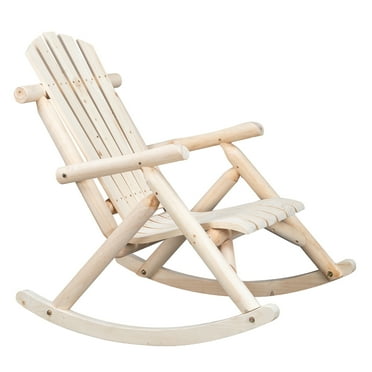 OverPatio Rocker Outdoor Wood Rocking Chair, Wood Rocker w/ Wheel ...