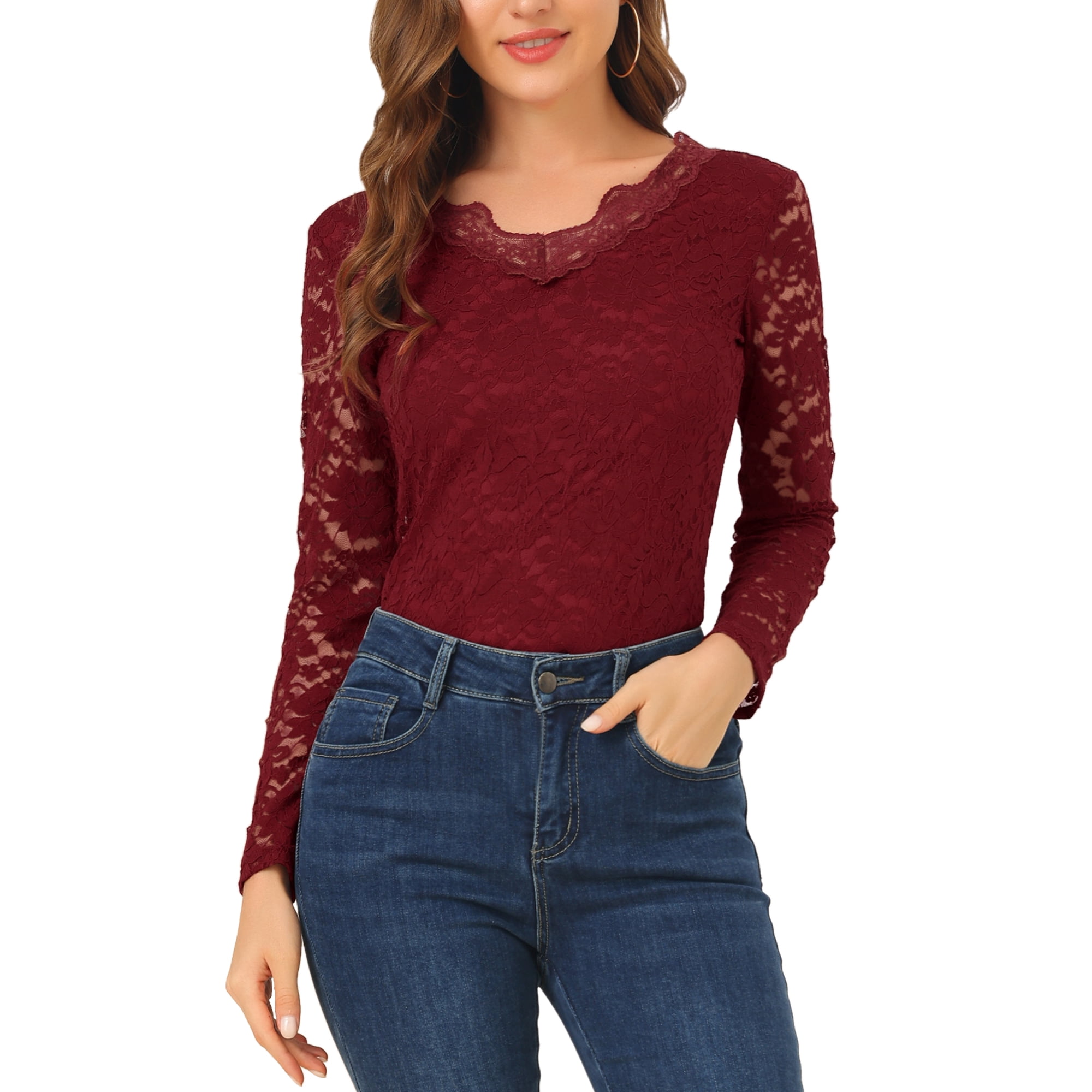 Click here for Inspire Chic Womens Floral Lace Top V-Neck Long Sl... prices