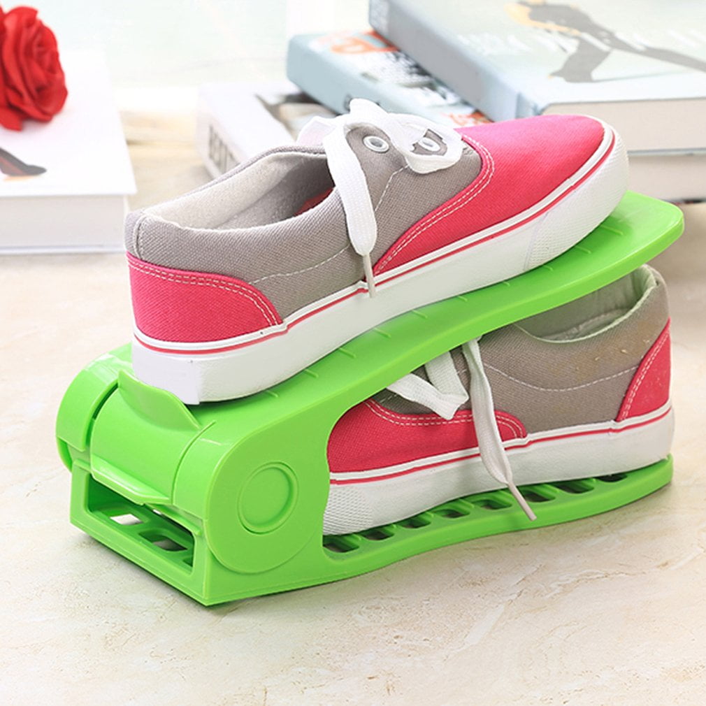 Solid Color Plastic Shoes Storage Rack Double Adjustable Shoes ...