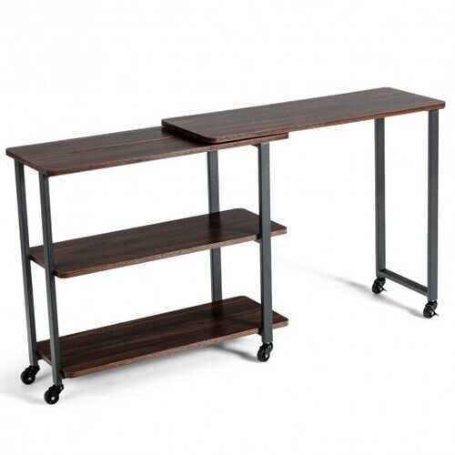 360? Rotating Sofa Side Table with Storage Shelves and Wheels-Walnut ...