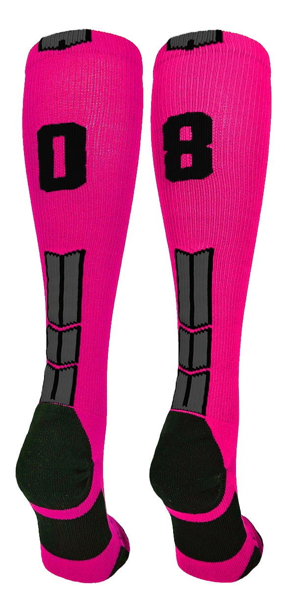 Neon Pink/Black Player Id Over the Calf Number Socks (#08, Small ...