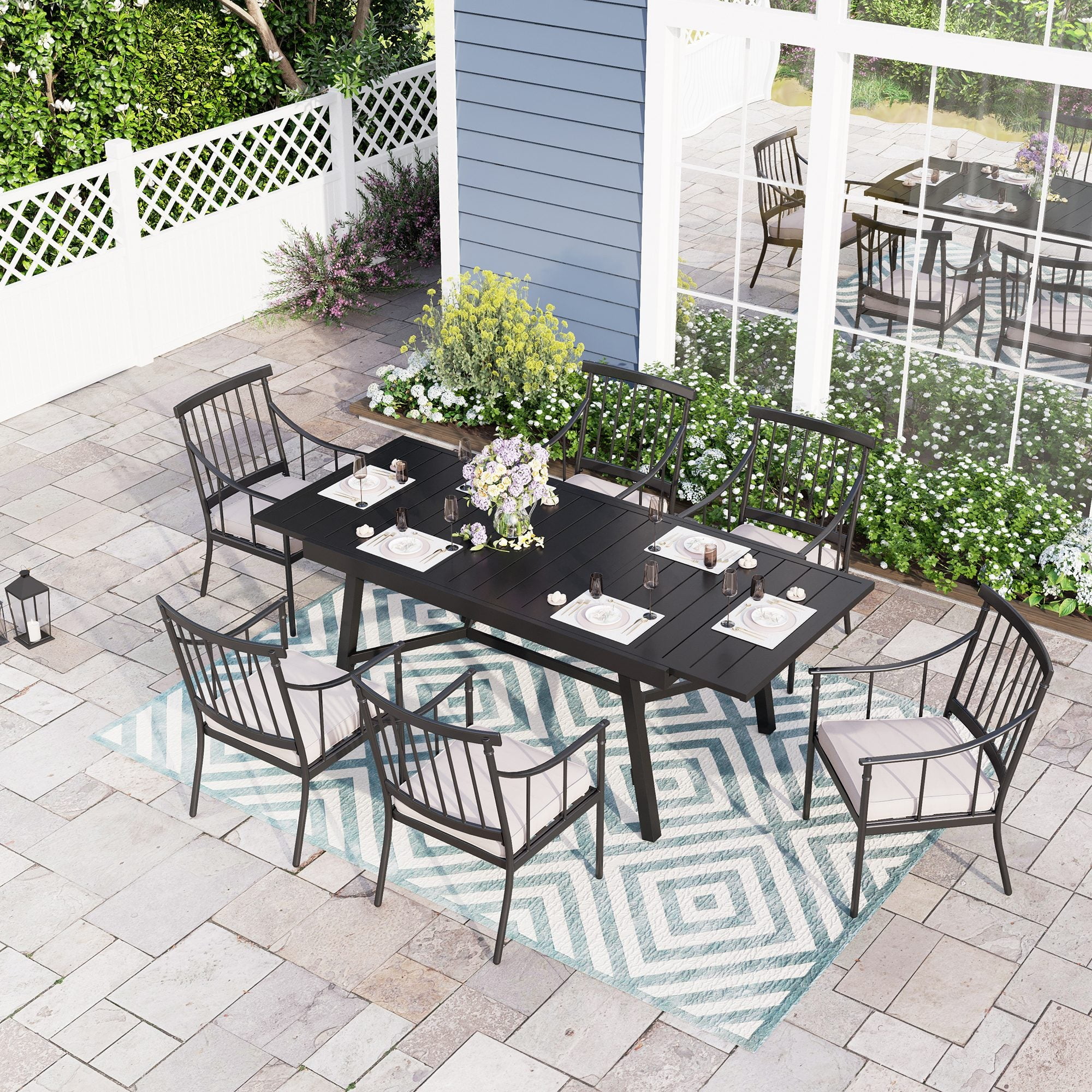 Sophia & William 7-Piece Patio Outdoor Dining Set with Extendable Table ...