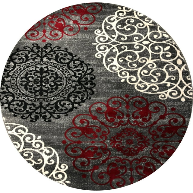 Contemporary Modern Floral Red Indoor Area Rug 6'6" Round - Walmart.com