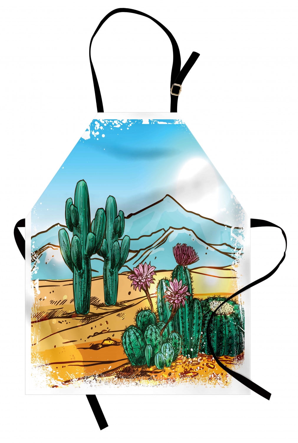 Cactus Apron Vector Image with Cartoon Design Cactus Flowers Mountains ...