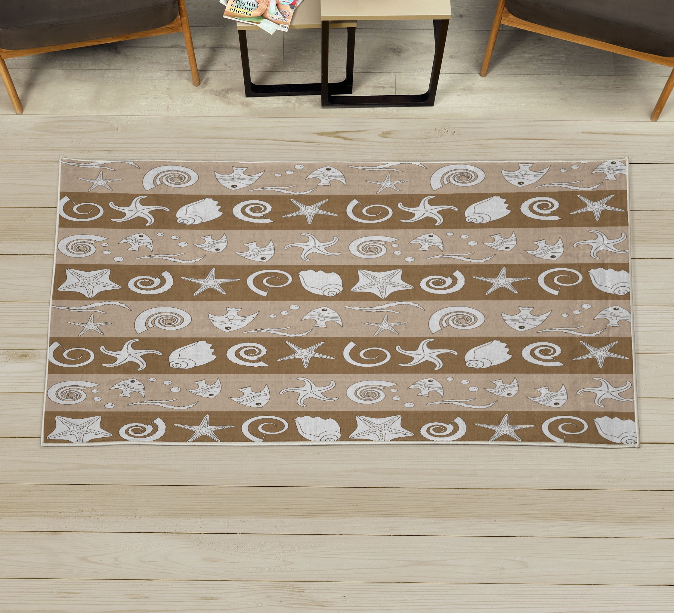 Nautical Decorative Rug, Marine Theme Sea Animals Fishes Shells on ...