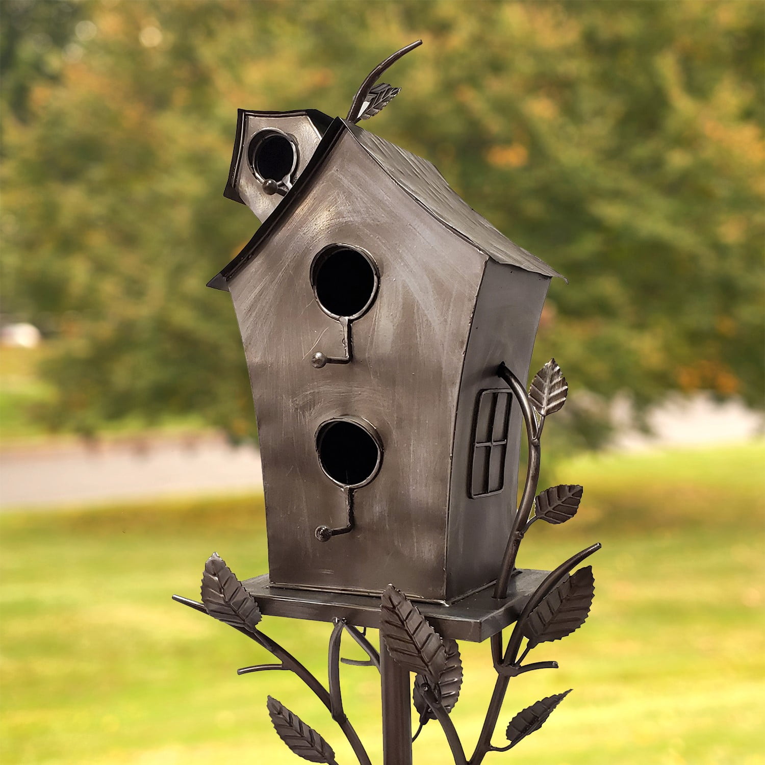 Zaer Ltd. Large Silver-Colored Multi-Birdhouse Stakes, Room for 2 Bird ...