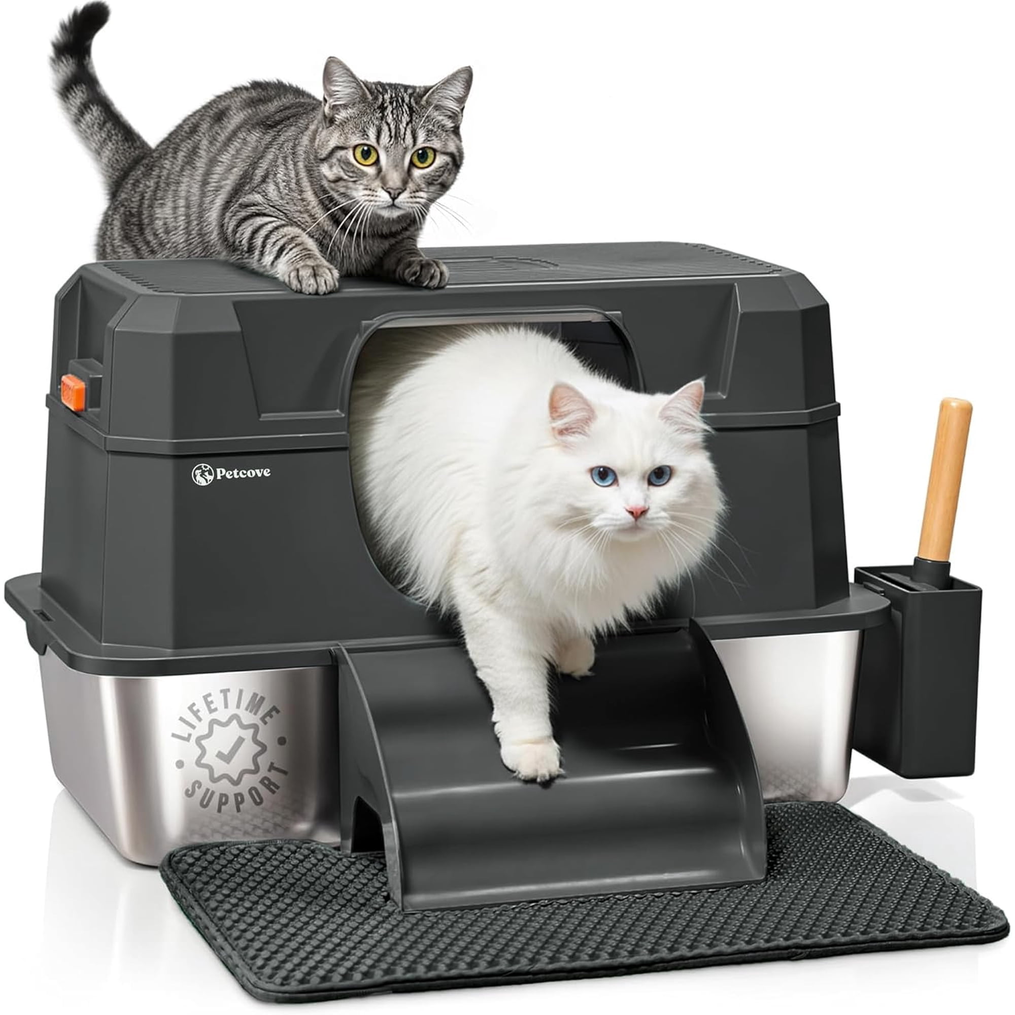 Petcove Stainless Steel Litter Box Xl With Lid - Extra Large Covered Stainless Steel Cat Litter Box  High Wall Metal Cat Litter Box For Indoor Cats  O