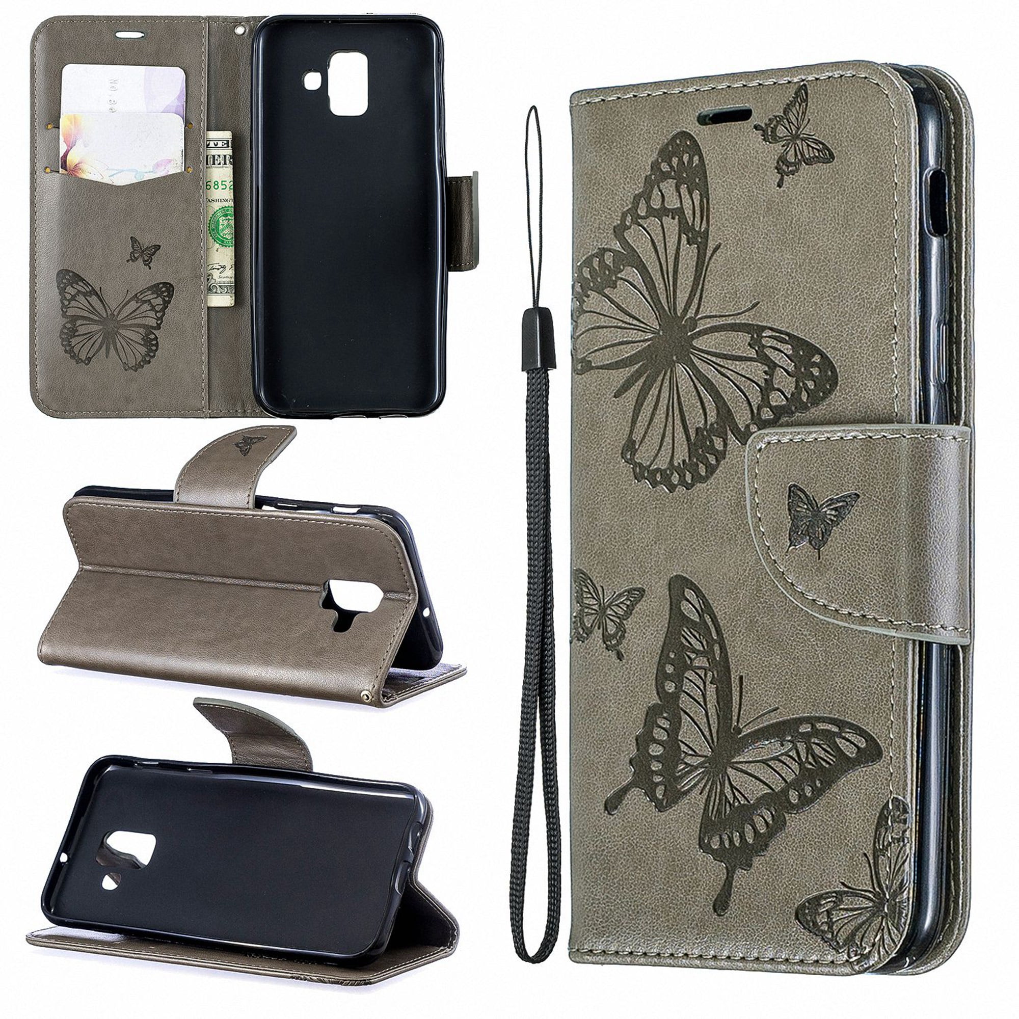 Samsung Galaxy A6 Case, Dteck Embossed Butterfly Flip PU Leather Stand ...