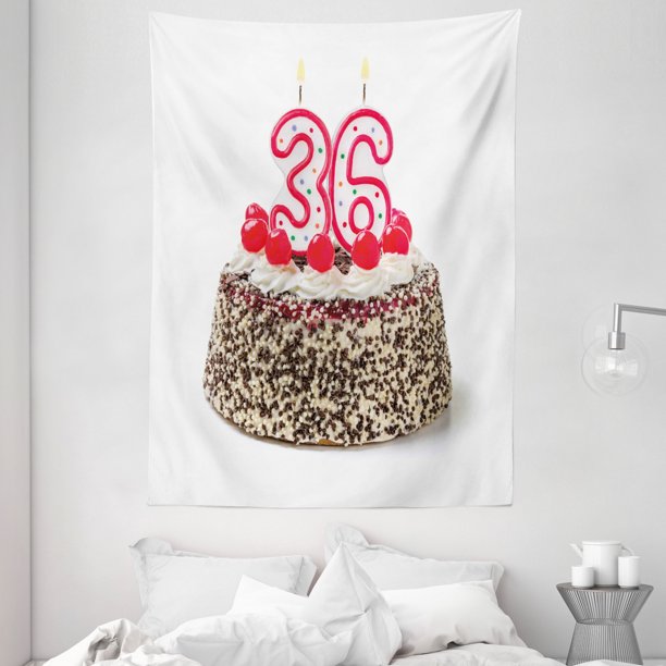36th Birthday Decorations Tapestry, Happy Birthday Party Theme Cake ...