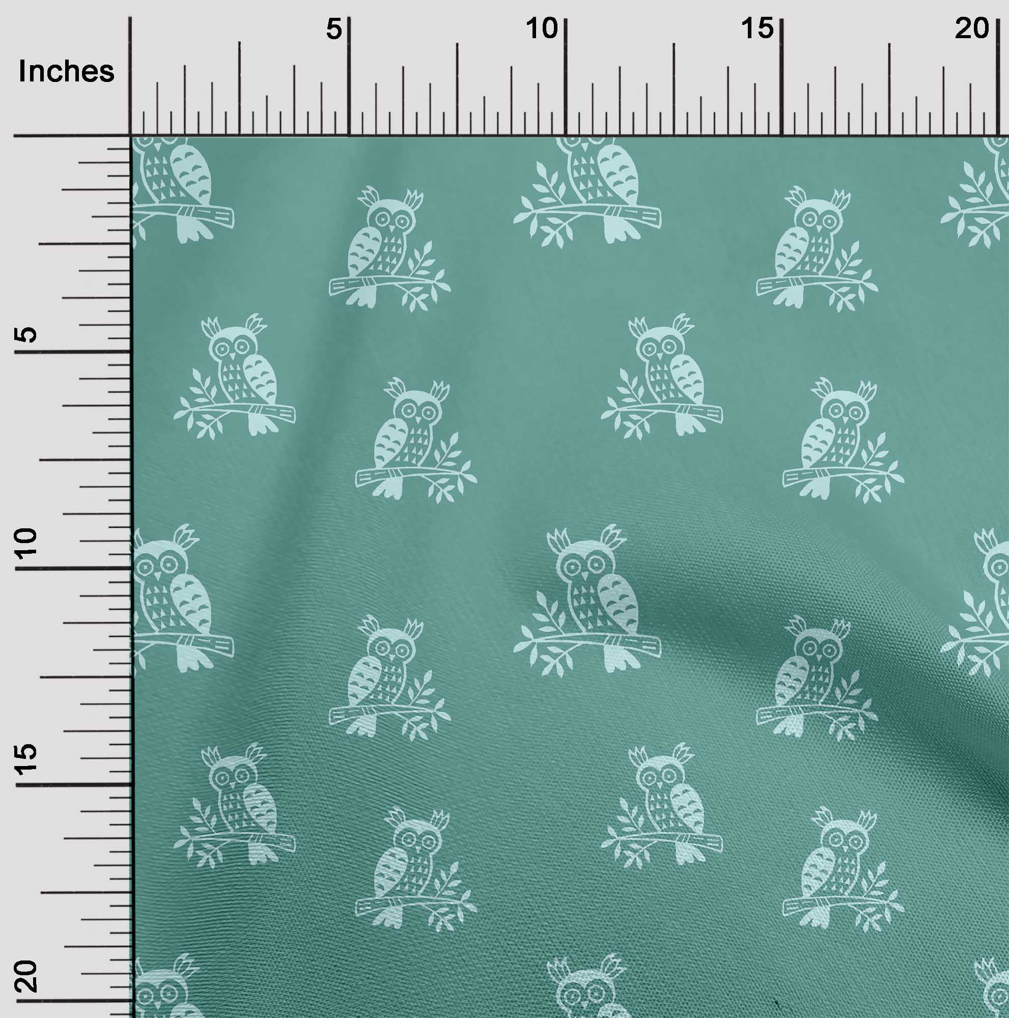 oneOone Organic Cotton Poplin Twill Fabric Branch & Owl Block Print ...