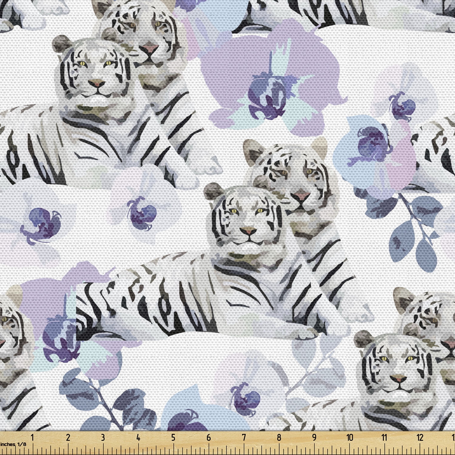 Safari Fabric by the Yard, Savannah Nature Leopards with Exotic Flowers ...