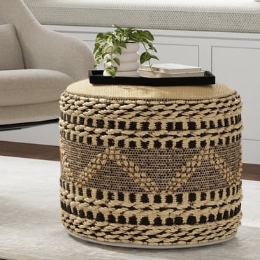 Margo Boho Round Pouf in Multi Color Braided Jute - Walmart.com