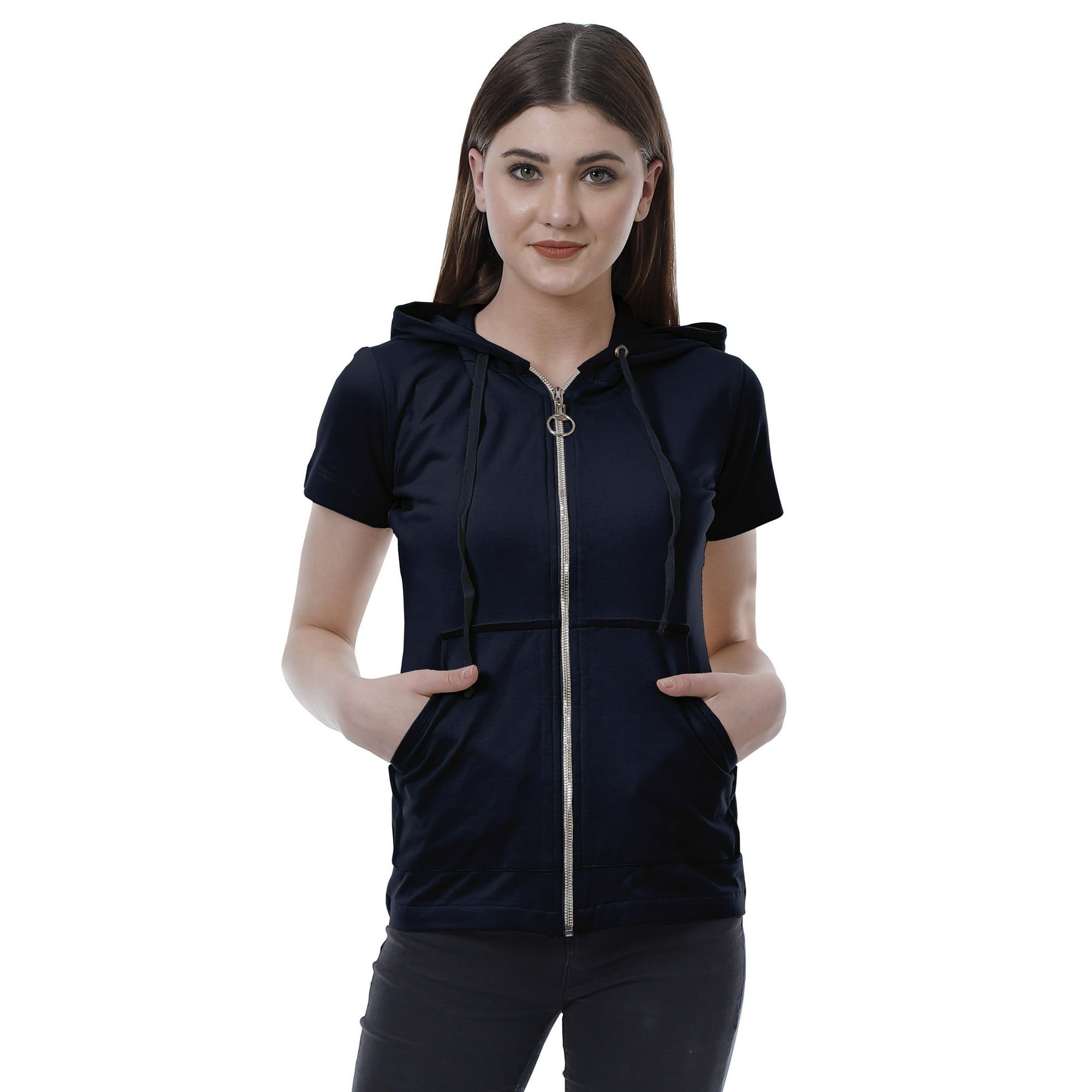 Click here for Moomaya Womens Zip Up Hoodie Short Sleeves Top Poc... prices