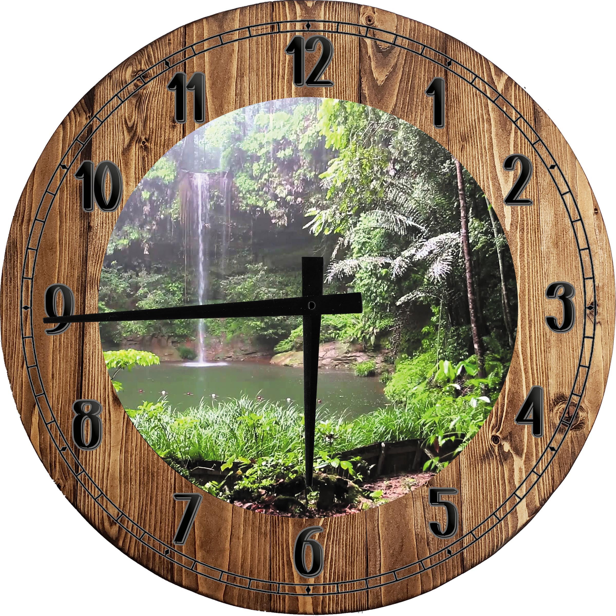 Large Wood Wall Clock 24 Inch Round Lake Wall Art Jungle Rainforest ...