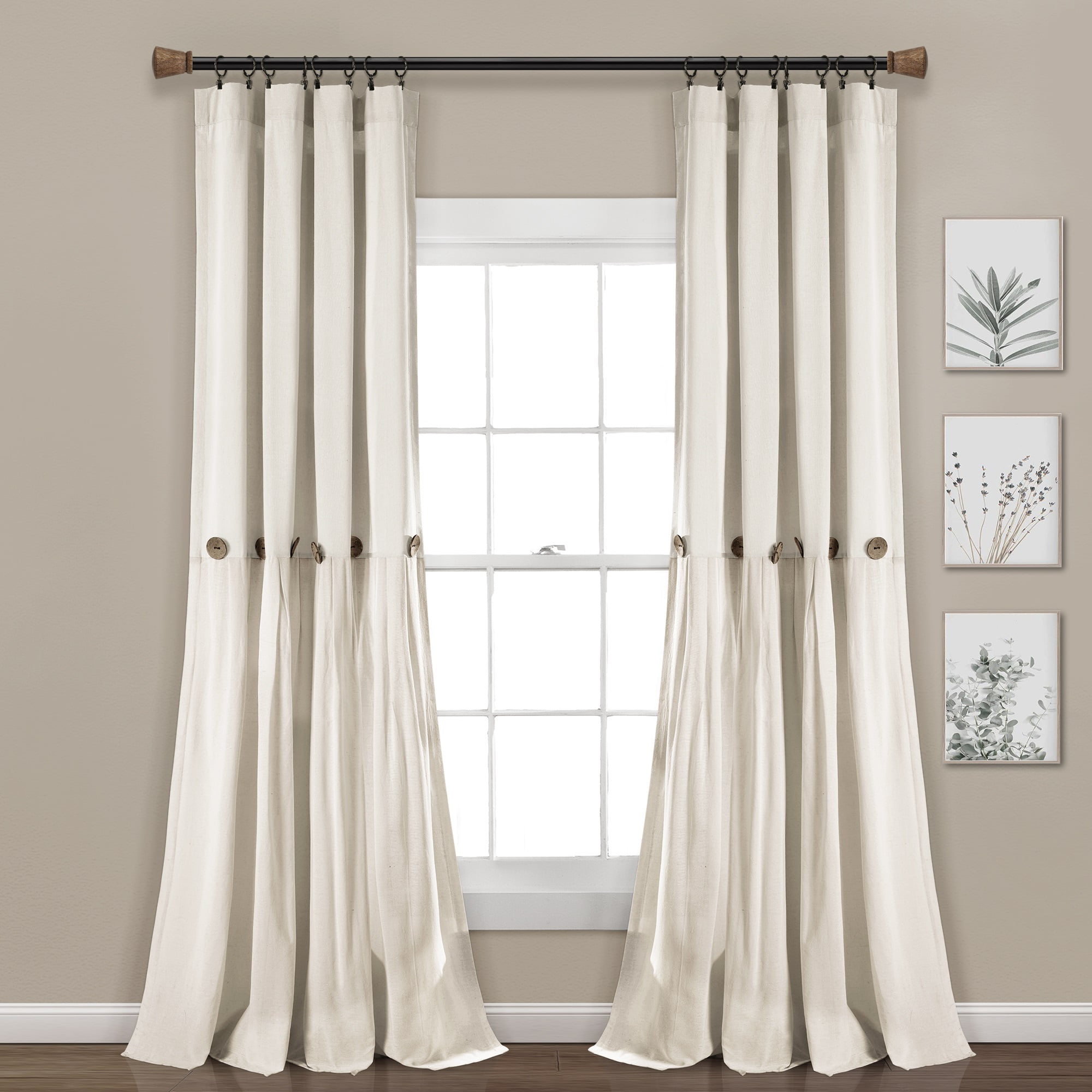 Linen Button Window Curtain Panel Single Off White 40X108 - Walmart.com