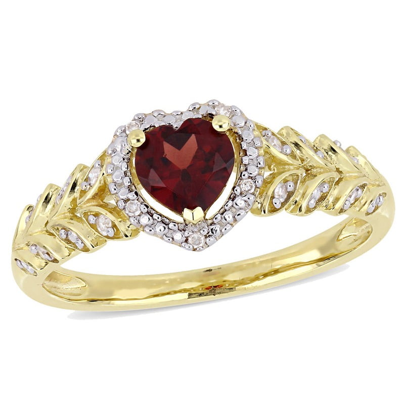 1/2 Carat (ctw) Natural Garnet Heart Promise Ring in 10K Yellow Gold ...