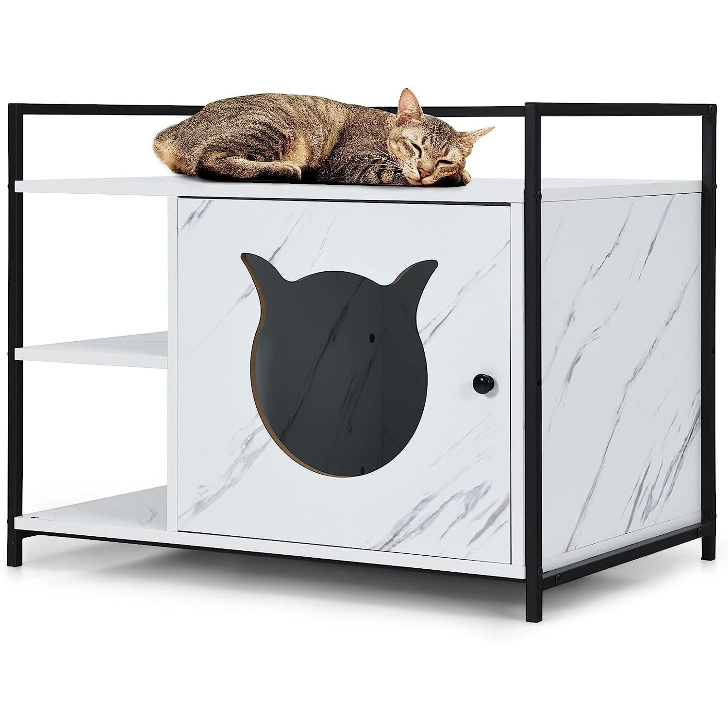 Bilot Litter Box Enclosure, Large Cat Washroom Storage Bench Cabinet ...