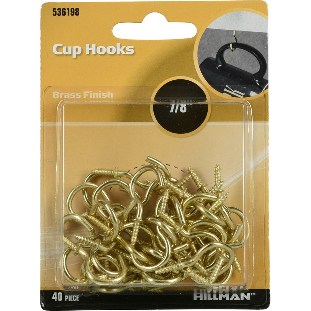 Hillman 536198 Cup Hooks Screw Hooks Brass Finish 78 40 Pack