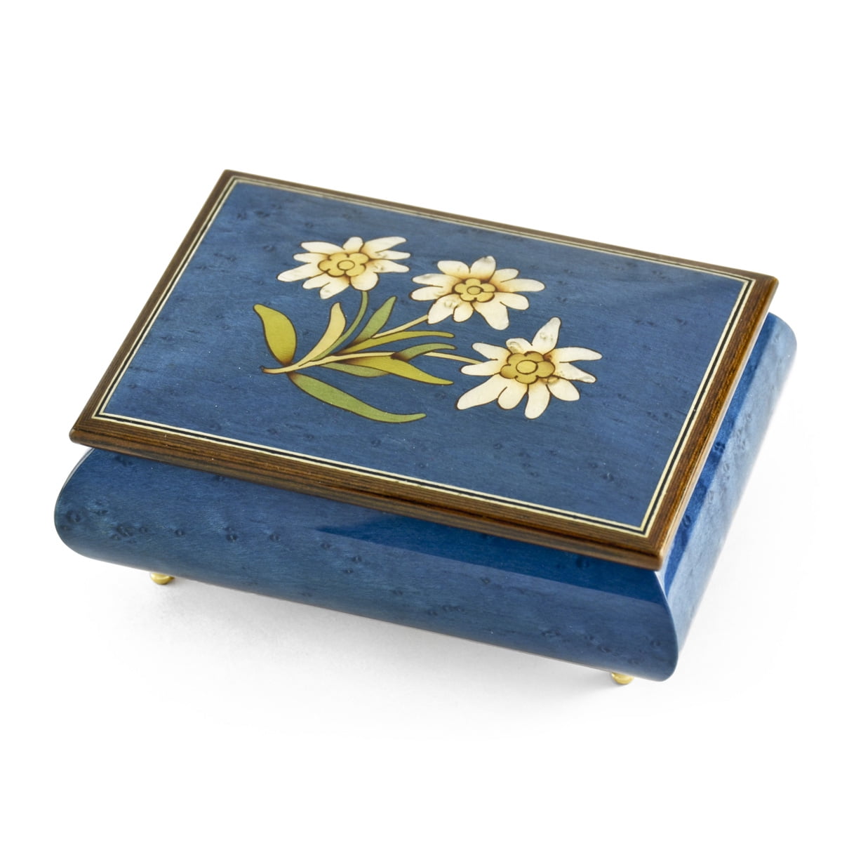 Hand-made 30 Note Royal Blue Edelweiss Inlay Musical Jewelry Box - From ...