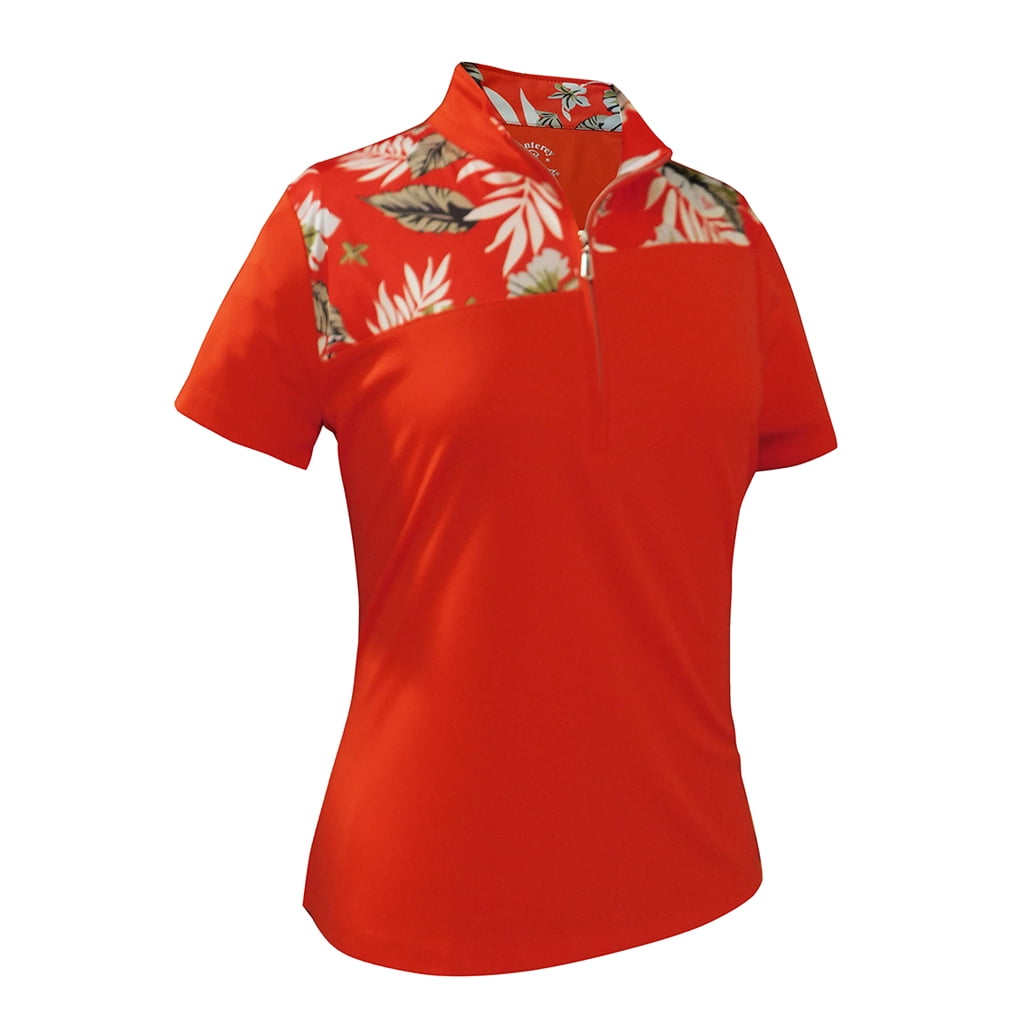Monterey Club Women's Tropical Print Colorblock Golf Polo Shirt #2676 ...