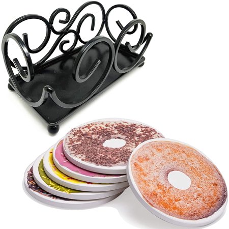 Absorbent Coasters and Iron Organizer Bundle - 6 Doughnut Design ...