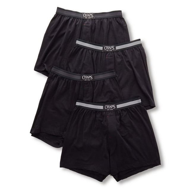 Men's Chaps CUKBP4 Essential Cotton Blend Knit Boxers - 4 Pack (Black S ...