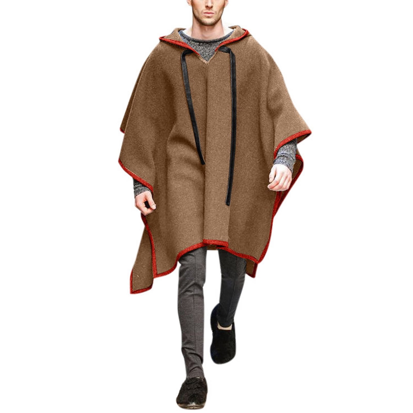 Fomlatr Men's Cloak Shawl Set Head Windbreaker Cape Woolen Coat ...