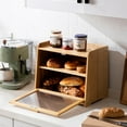 Double Layer Bread Box for Kitchen Countertop, Bamboo Large Capacity ...