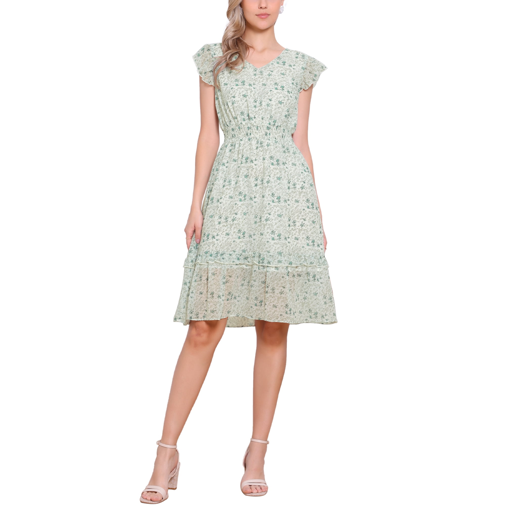 Click here for Inspire Chic Womens Dress Floral Flutter Sleeves V... prices