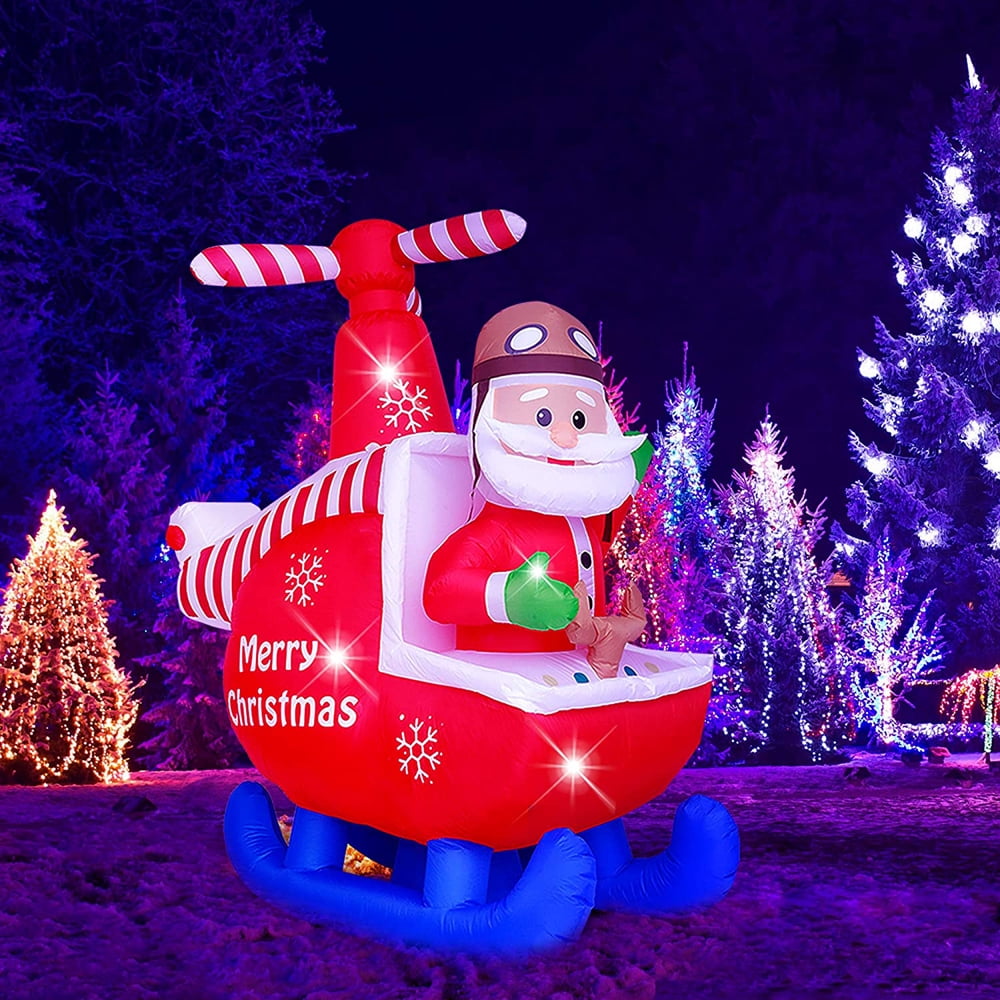 6ft Height Christmas Inflatable Santa on Helicopter Built-in LED Lights ...