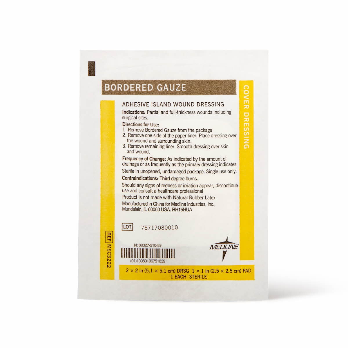 Medline Bordered Gauze, Adhesive Island Wound Dressing, Sterile, 2’x2 ...