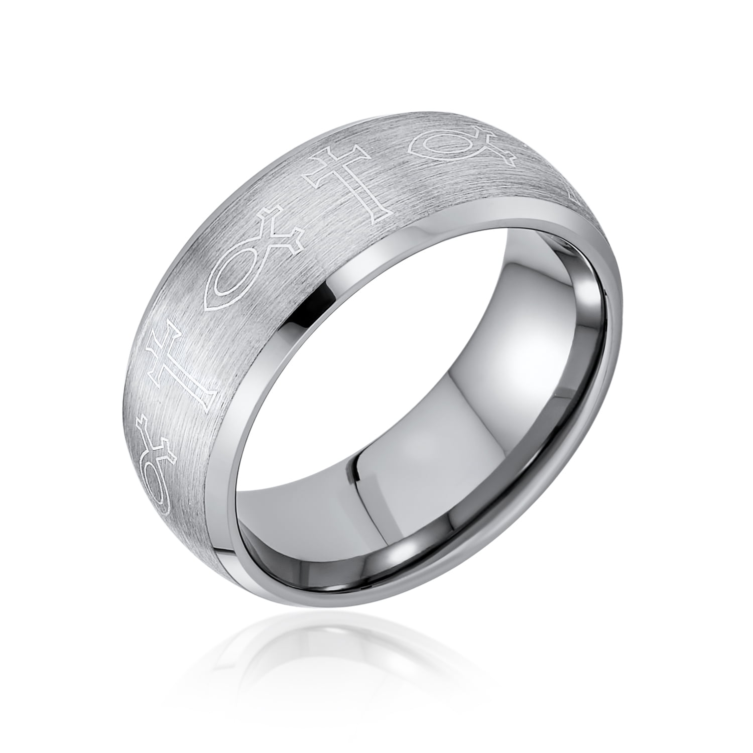 Ichthys Jesus Fish Cross Wedding Band Titanium Ring for Men Matte 8MM ...