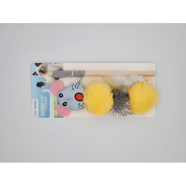 Multipet Wand Cat Toy Mouse with Feathers - Walmart.com