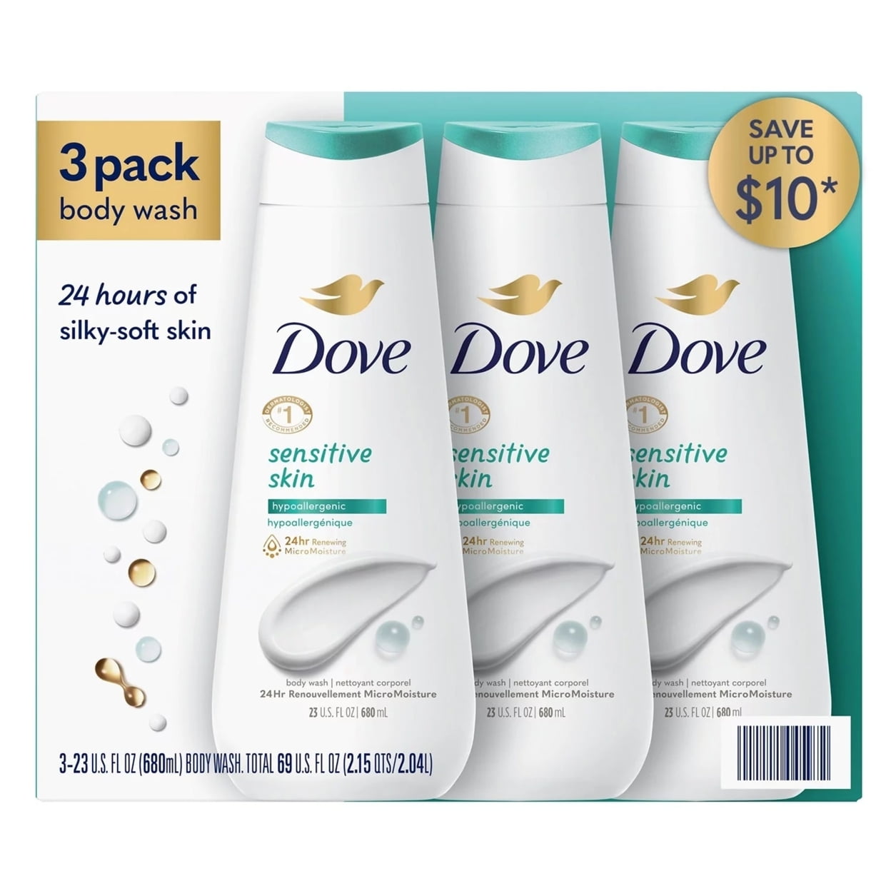 Dove Nourishing Body Wash, Sensitive Skin, 23 Fluid Ounce (Pack of 3 ...