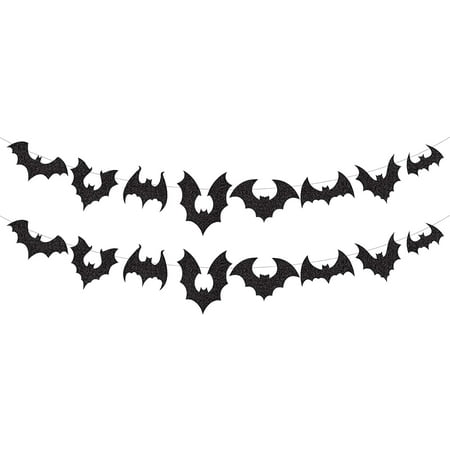 Halloween Hanging Bat Banner Glitter Black Bat Bunting Garland No DIY ...