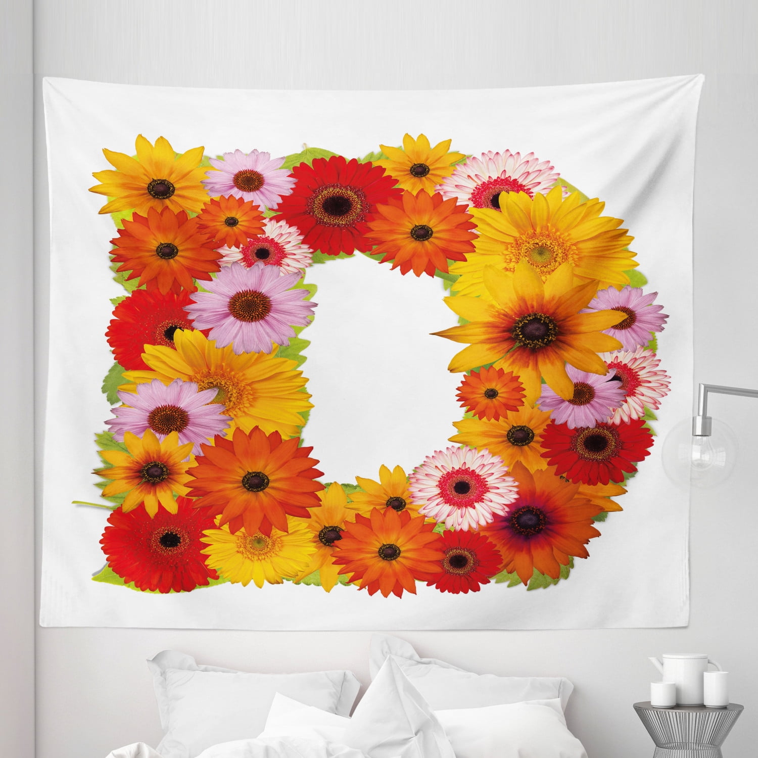 Letter D Tapestry, Alphabet with Various Different Daisies Chamomiles ...