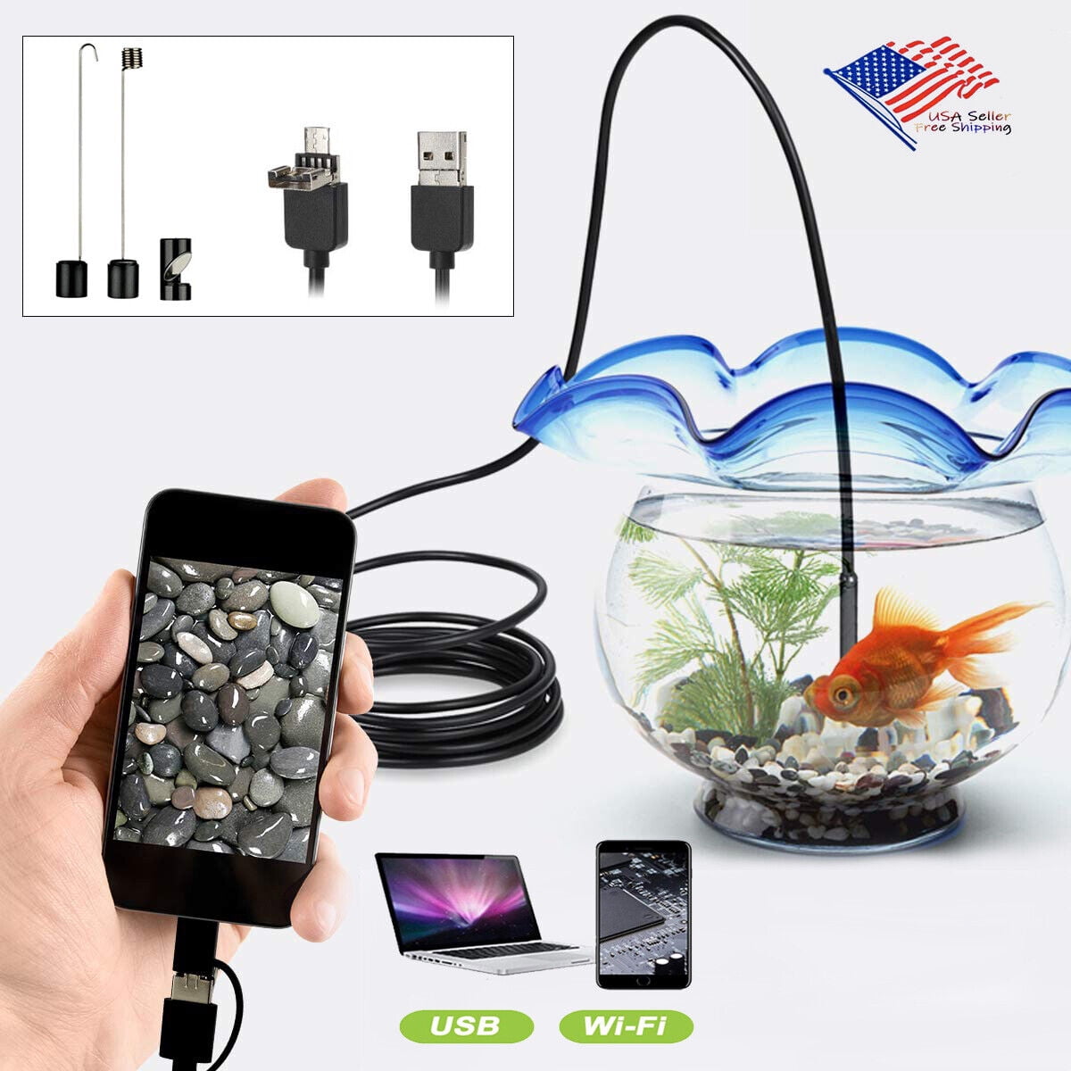 1M 6LED 3in1 Endoscope Borescope Cam Inspection HD Camera for Android ...