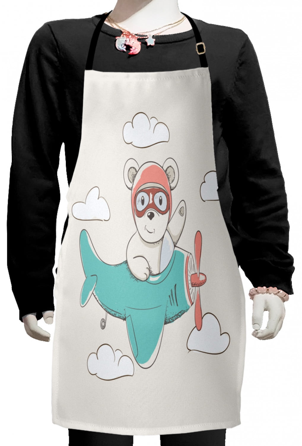 Nursery Airplane Kids Apron, Adventurous Funny Child Bear Flying in the ...