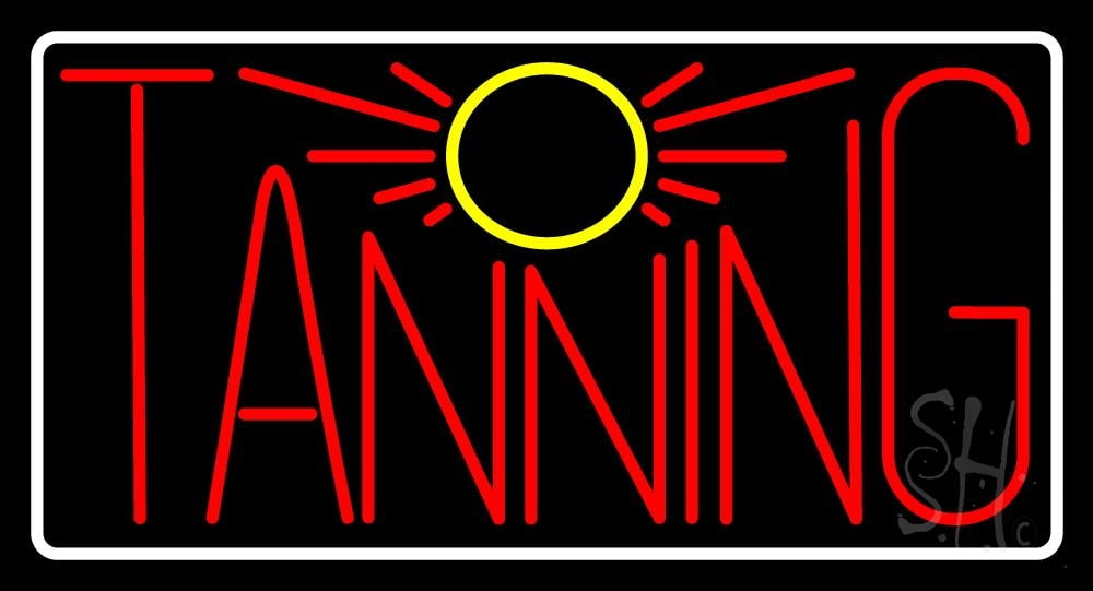 Red Tanning With Sun Logo LED Neon Sign 20 x 37 - inches, Black Square ...