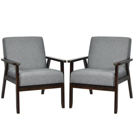 Giantex Set of 2 Accent Chair, Mid-Century Modern Arm Chair for Living Room, Bedroom, Dark Gray ...