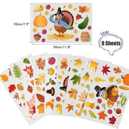 ruzhgo 9 Sheets/Set Thanksgiving Window Clings Fall Leaves Turkey ...