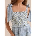 Blue Womens Floral Boho Smocked Square Neck Tie Shoulder Ruffle Mini ...